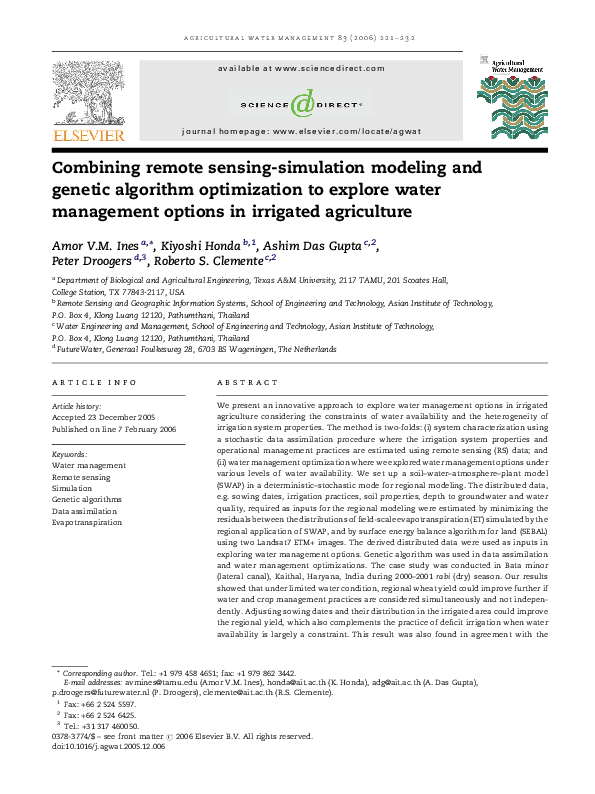 (PDF) Combining remote sensing-simulation modeling and genetic algorithm optimization to explore ...