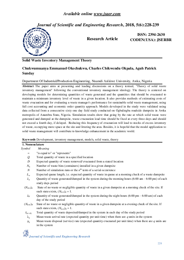 (PDF) Solid Waste Inventory Management Theory 2018