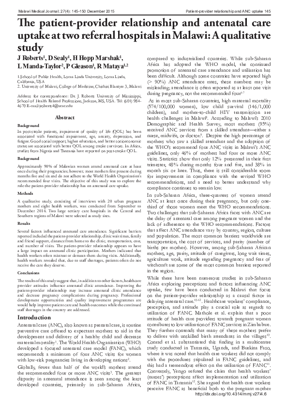 (PDF) The patient-provider relationship and antenatal care uptake at ...
