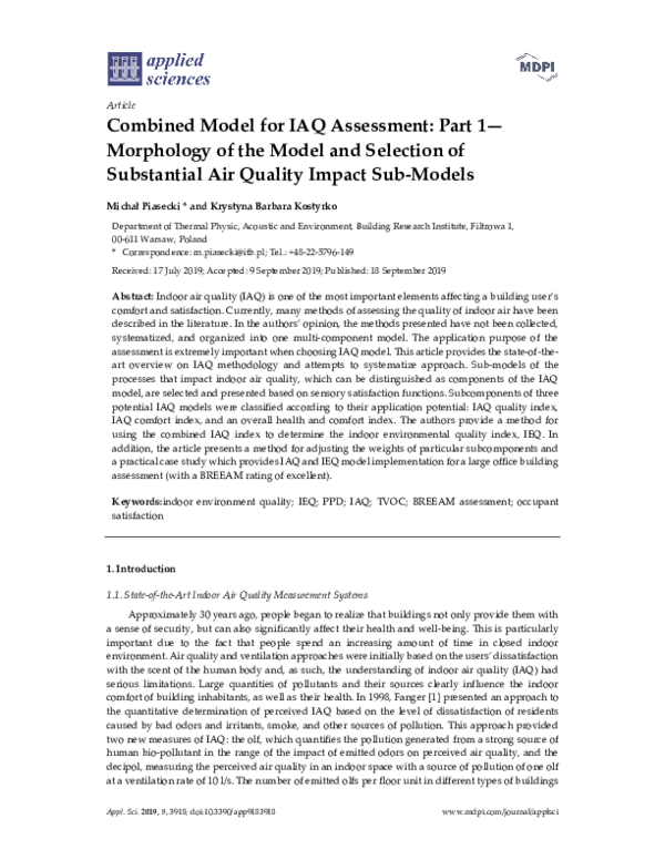 (PDF) Combined Model for IAQ Assessment: Part 1—Morphology of the Model ...