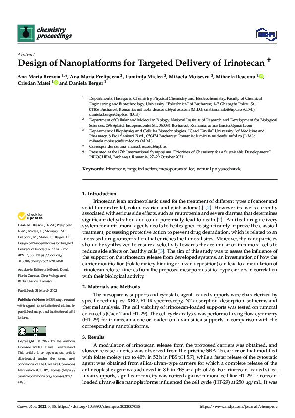 (PDF) Design of Nanoplatforms for Targeted Delivery of Irinotecan