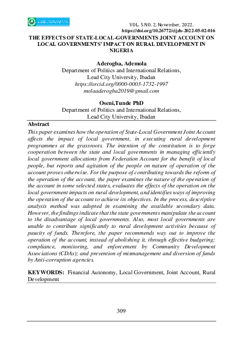 (PDF) THE EFFECTS OF STATE-LOCAL-GOVERNMENTS JOINT ACCOUNT ON LOCAL ...