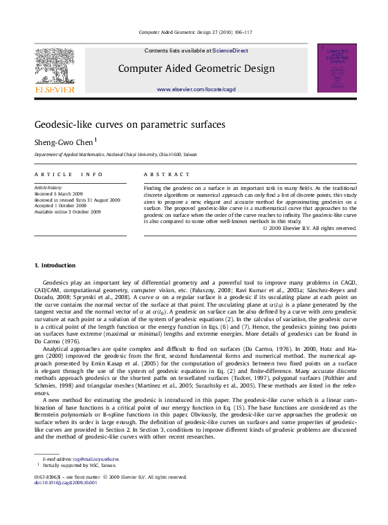 (PDF) Geodesic-like curves on parametric surfaces