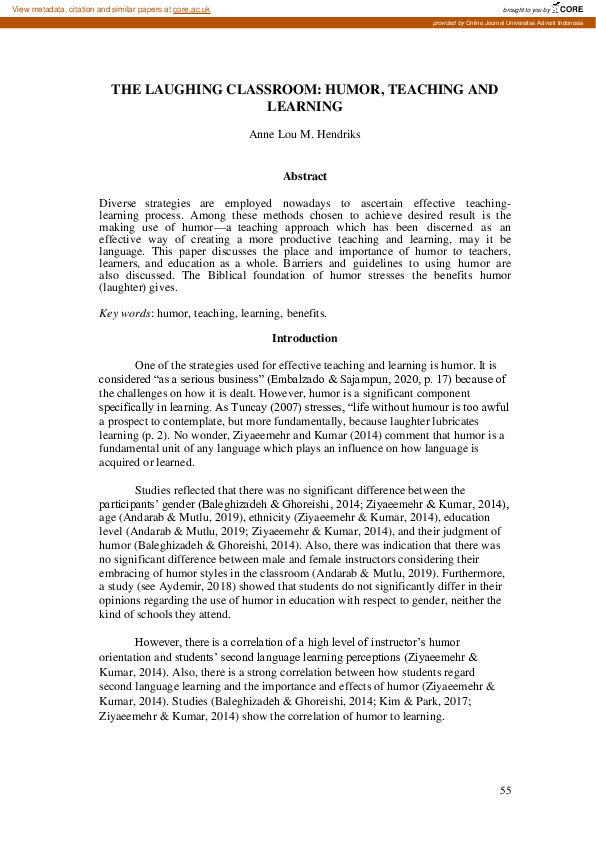 (PDF) The Laughing Classroom: Humor, Teaching, and Learning