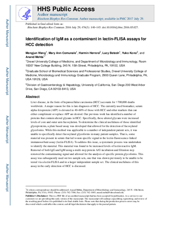 (PDF) Identification of IgM as a contaminant in lectin-FLISA assays for ...