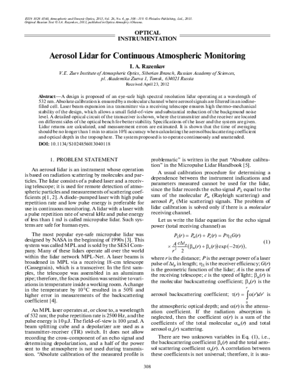 (PDF) Aerosol lidar for continuous atmospheric monitoring