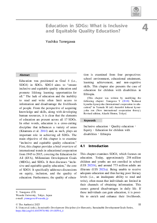 (PDF) Education in SDGs: What is Inclusive and Equitable Quality Education?