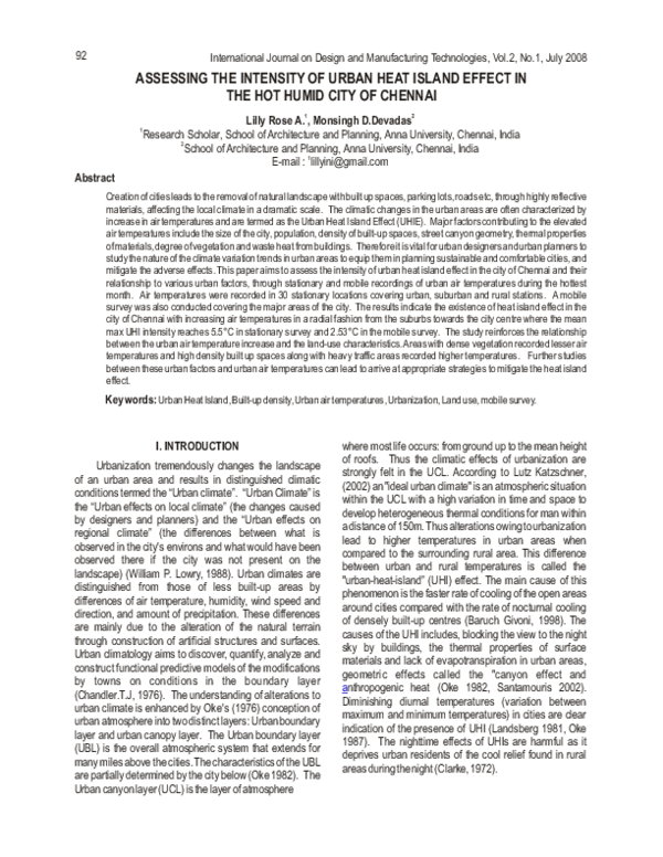 (PDF) Assessing the Intensity of Urban Heat Island Effect in the Hot ...