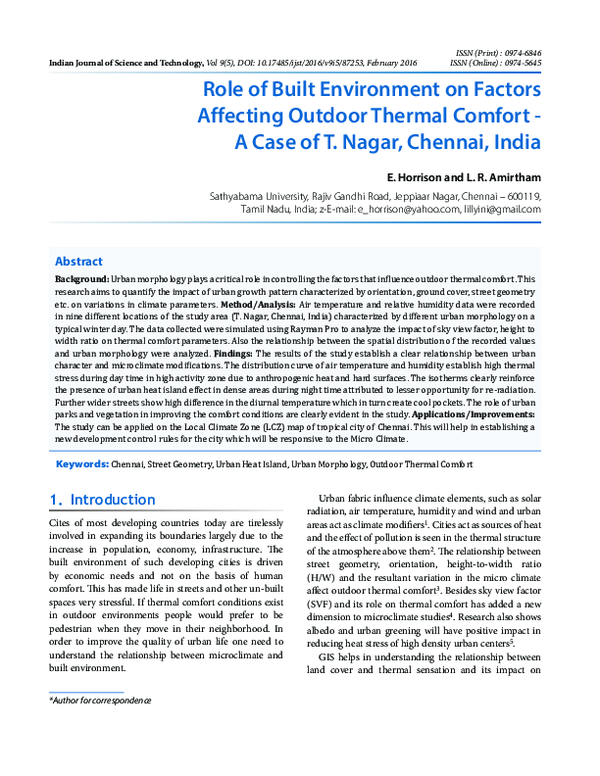 (PDF) Role of Built Environment on Factors Affecting Outdoor Thermal ...