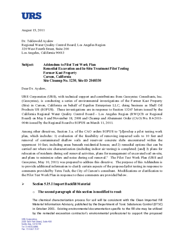 (PDF) Subject: Addendum to Pilot Test Work Plan Remedial Excavation and ...