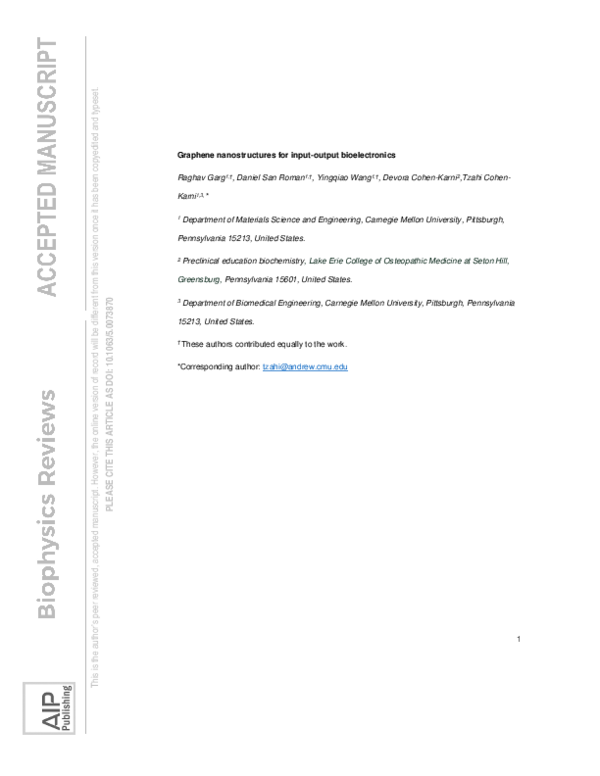 (PDF) Graphene nanostructures for input–output bioelectronics