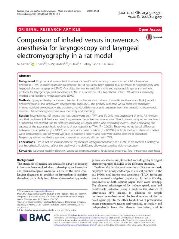 (PDF) Comparison of inhaled versus intravenous anesthesia for ...