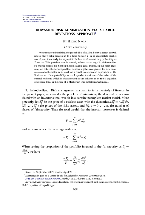 (PDF) Downside risk minimization via a large deviations approach