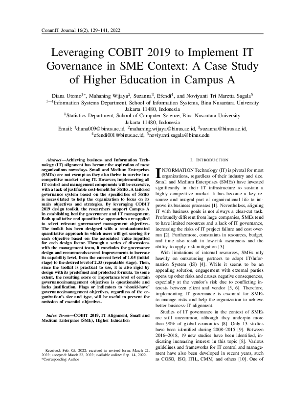(PDF) Leveraging COBIT 2019 to Implement IT Governance in SME Context ...