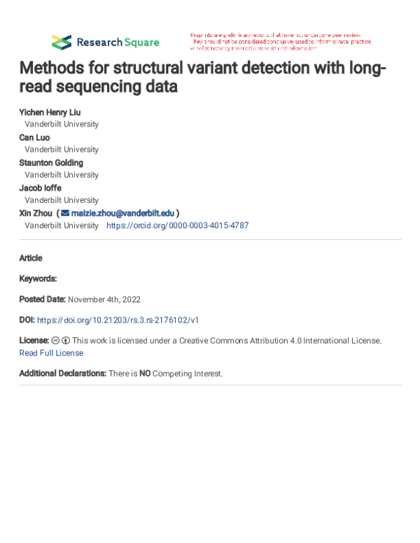 Pdf Methods For Structural Variant Detection With Long Read Sequencing Data