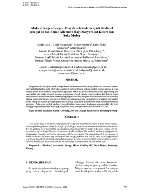 (PDF) Edukasi Pengembangan Minyak Jelantah menjadi Biodiesel sebagai ...