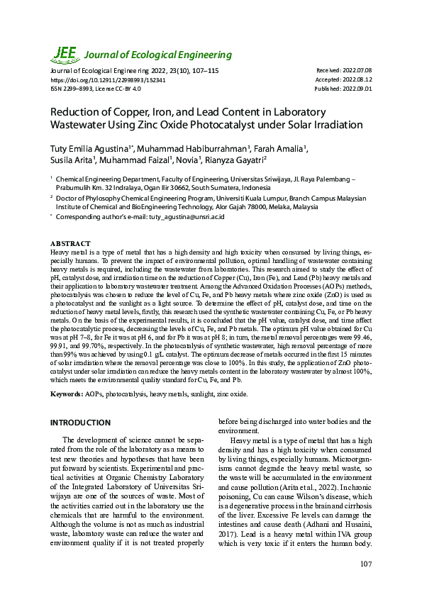 (PDF) Reduction of Copper, Iron, and Lead Content in Laboratory ...