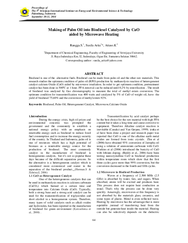 (PDF) Making of Palm Oil into Biodiesel Catalyzed by CaO