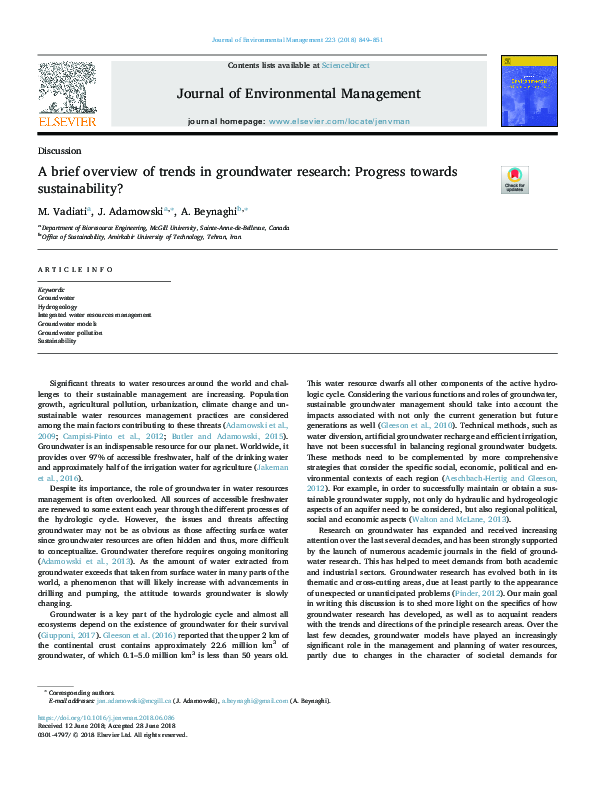 (PDF) A brief overview of trends in groundwater research: Progress ...