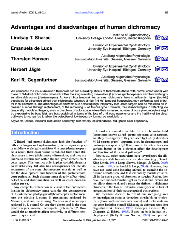 (PDF) Advantages and disadvantages of human dichromacy