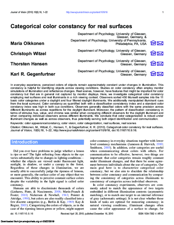 (PDF) Categorical color constancy for real surfaces