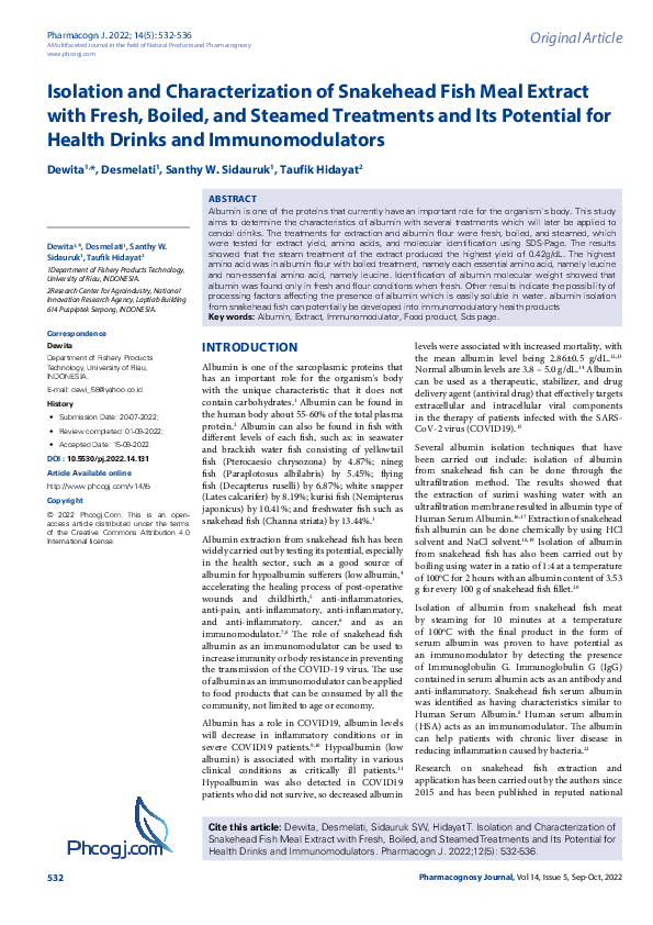 (PDF) Isolation and Characterization of Snakehead Fish Meal Extract ...
