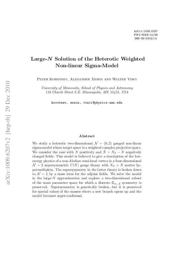 (PDF) Large-N solution of the heterotic weighted nonlinear sigma-model