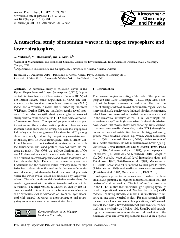 (PDF) A numerical study of mountain waves in the upper troposphere and ...