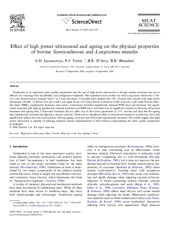 (PDF) Effect of high power ultrasound and ageing on the physical properties of bovine ...