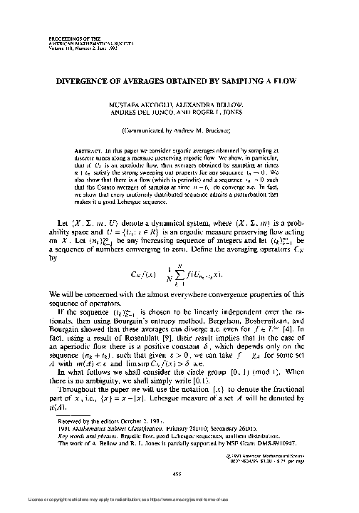 (PDF) Divergence of averages obtained by sampling a flow