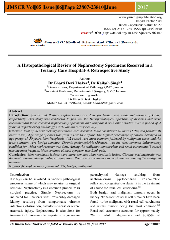 (PDF) A Histopathological Review of Nephrectomy Specimens Received in a ...