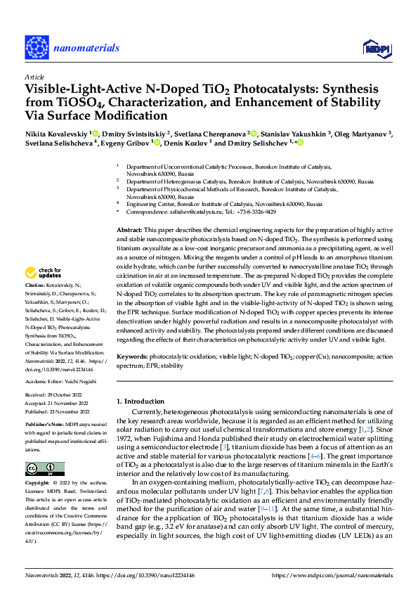 (PDF) Visible-Light-Active N-Doped TiO2 Photocatalysts: Synthesis from ...