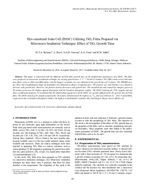 (PDF) Dye-sensitized Solar Cell (DSSC) Utilizing TiO2 Films Prepared ...