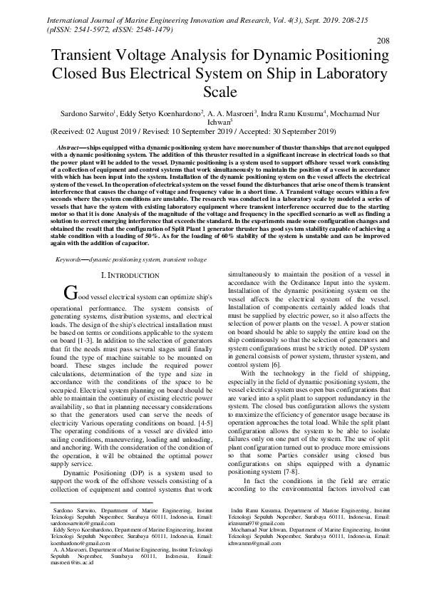 (PDF) Transient Voltage Analysis for Dynamic Positioning Closed Bus ...