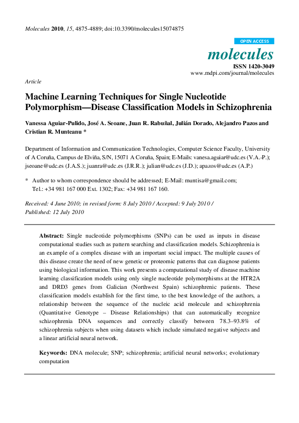 (PDF) Machine learning techniques for single nucleotide polymorphism ...
