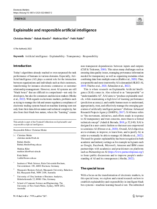 (PDF) Explainable and responsible artificial intelligence