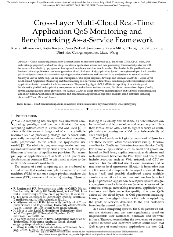 Pdf Clambs Qos Monitoring For Multi Cloud Apps