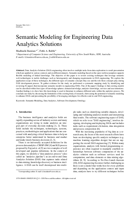 Pdf Semantic Modeling For Engineering Data Analytics Solutions