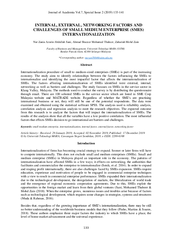(PDF) Internal, External, Networking Factors and Challenges of Small ...