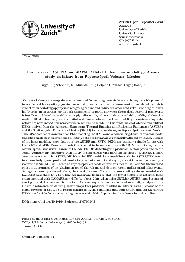 (PDF) Evaluation of ASTER and SRTM DEM data for lahar modeling: A case study on lahars from ...