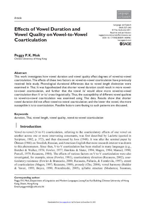 (PDF) Effects of Vowel Duration and Vowel Quality on Vowel-to-Vowel ...