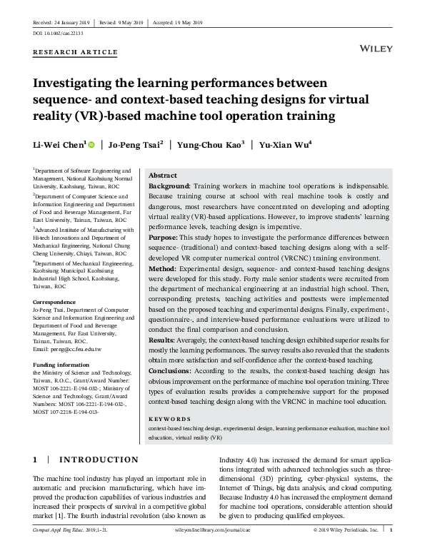 Pdf Investigating The Learning Performances Between Sequence‐ And Context‐based Teaching