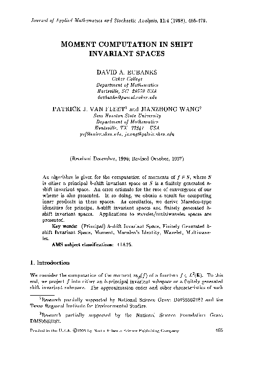 Pdf Moment Computation In Shift Invariant Spaces Jianzhong Wang