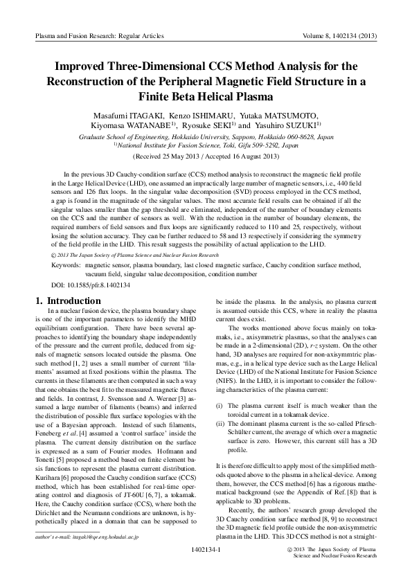 (PDF) Improved Three-Dimensional CCS Method Analysis for the Reconstruction of the Peripheral ...
