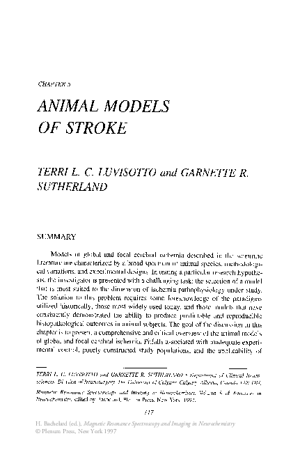 (PDF) Animal Models of Stroke | Garnette Sutherland - Academia.edu