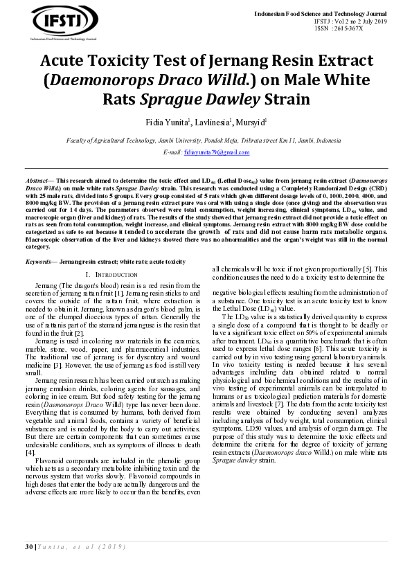 (PDF) Acute Toxicity Test of Jernang Resin Extract (Daemonorops Draco ...