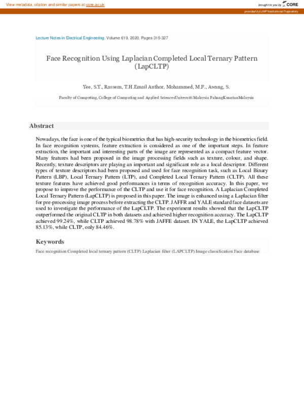 (PDF) Face Recognition Using Laplacian Completed Local Ternary Pattern ... (PDF) Face Recognition Using Laplacian Completed Local Ternary Pattern ...