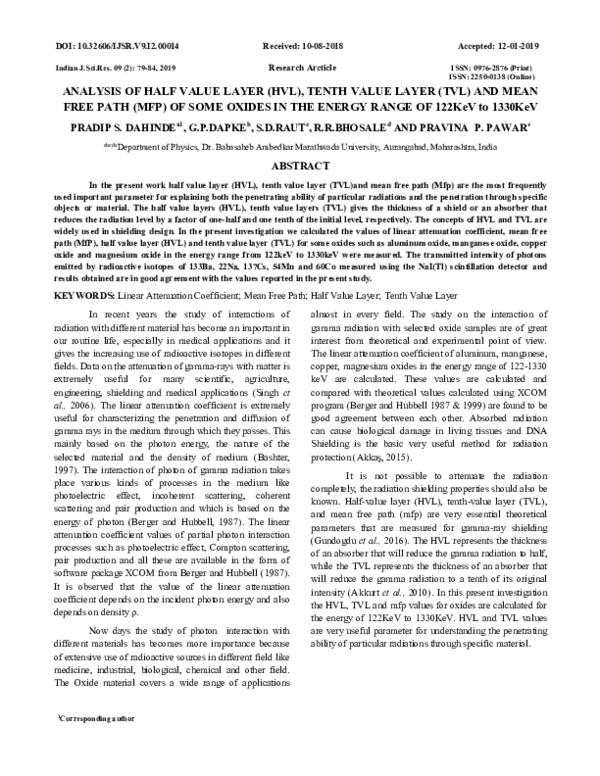 (PDF) ANALYSIS OF HALF VALUE LAYER (HVL), TENTH VALUE LAYER (TVL) AND ...