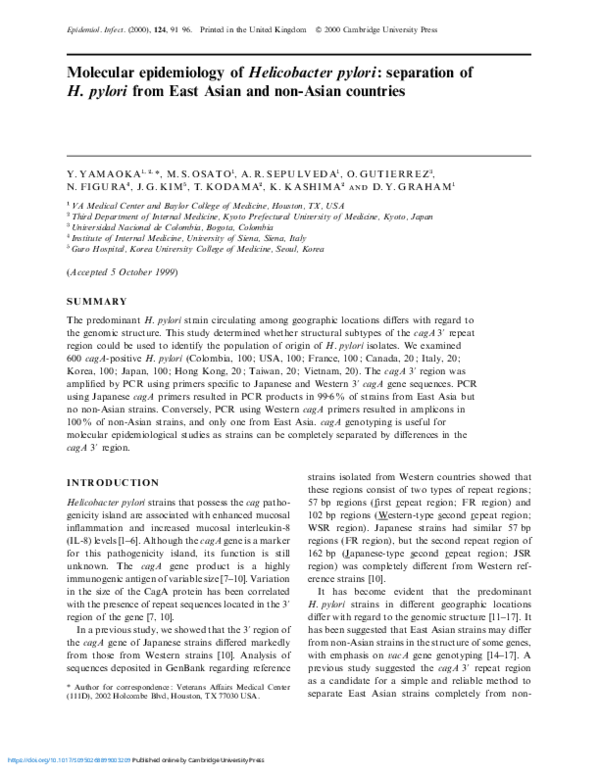 (PDF) Molecular epidemiology of Helicobacter pylori: separation of H ...