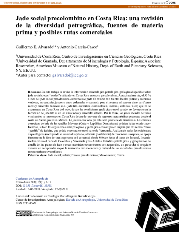 (PDF) Jade social precolombino en Costa Rica: una revisión de la ...
